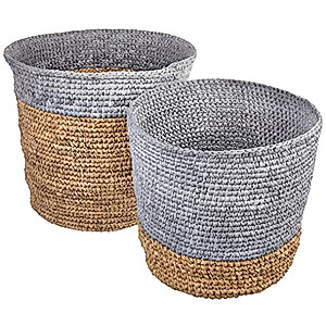 Bloomingville Set of 2 Beige & Grey Natural Seagrass Baskets, Natural & Grey