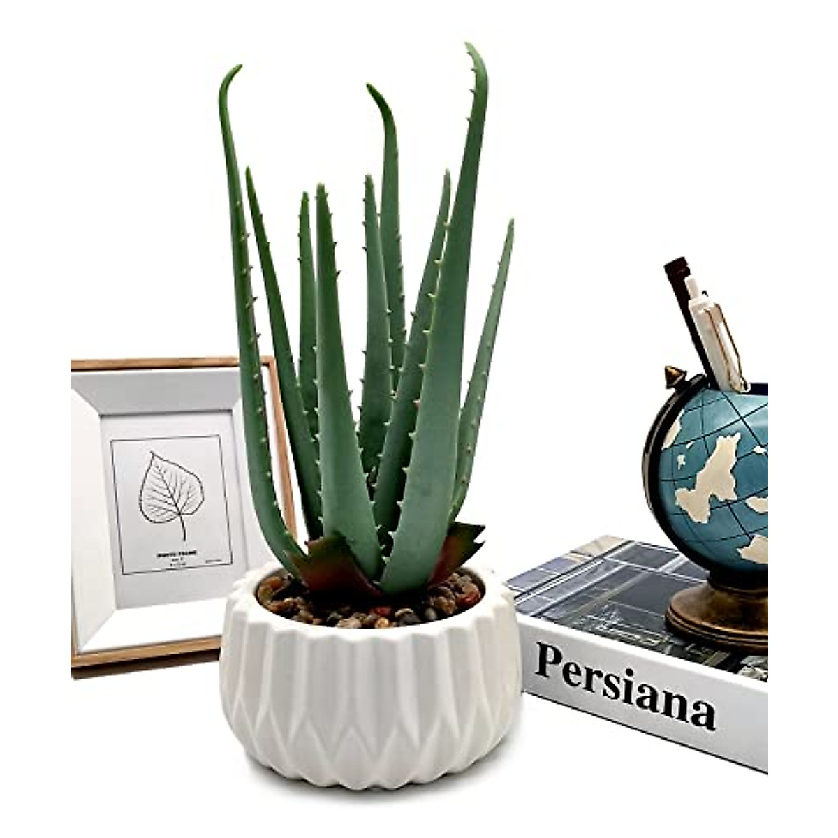 Suntimber Artificial Fake Plant Decor,Aloe Faux Plants in Elegant Ceramic Pot for Bathroom Shelf Decor, Desk Plant for Home & Office Decor - Artificial Fake Succulent Potted
