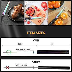 KITWARE Rainbow Steak Knife Set with Gift Box, 6-Piece Sharp Steak Sets of Knives, 4.5 Inch Stainless Steel Black Handle Meat Knifes with Serrated Egdes, Knife for Bread, Butter and Pork