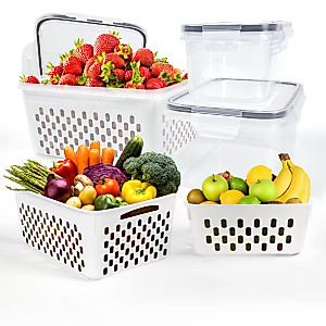 Aero Zen Fruit Storage Containers for Fridge with Removable Strainer,Vegetable Salad Crisper,BPA-Free Refrigerator Organiser,Not Dishwasher Safe,Keep Berry Fruit Vegetable Food Meat Fresh Longer
