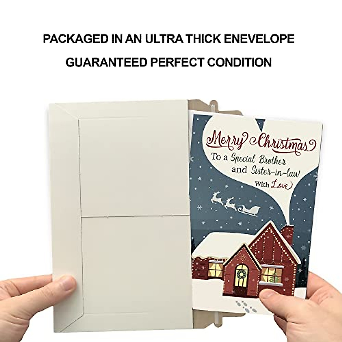 Merry Christmas Card For Brother & Sister In Law (Wife), Prime Greetings, Made in America, Eco-Friendly, Thick Card Stock with Premium Envelope 5in x 7.75in, Packaged in Protective Mailer
