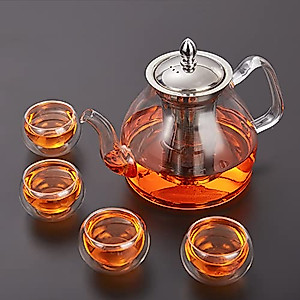 Glass Teapot, 40oz/1200mL Glass Kettle with Removable Stainless Steel Infuser for Blooming Tea & Loose Leaf Tea, Gooseneck Tea Pot, Microwave & Stovetop Safe, Gift Box for Tea Maker