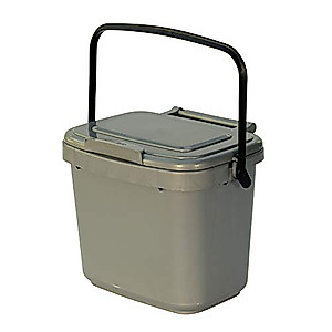 5 Litre Plastic Kitchen Compost Caddy with 50x Tie Handle Bags, Silver/Grey