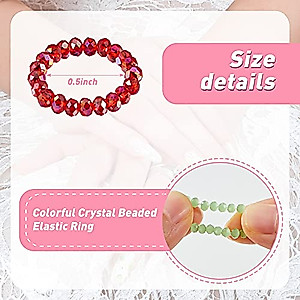 Hicarer 15 Pieces Beaded Elastic Ring Bohemian Beaded Ring Simple Crystal Ring Vintage Handmade Elastic Ring for Women Friendship