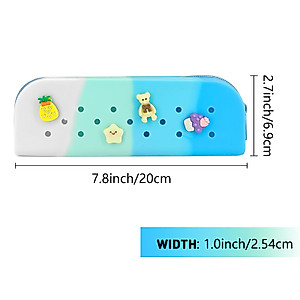 QIEPOMI Silicone Pencil Case,DIY Pencil Pouch, Creative Pencil Case with 10 Decorative Patterns, Colored Pencil Case, Pencil Bag, Women's Pencil Case, Makeup Bag(Blue gradient)