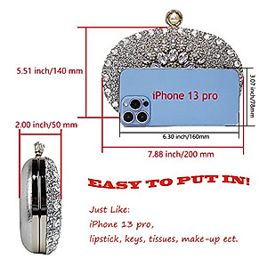 Multicolor Rhinestone Women Evening Clutch Purse Bridal Sparkly Diamond Bag Crystal Handbags Prom Wedding Cocktail Purse(Silver)