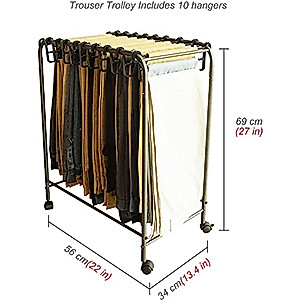 JINCAN Closet Pants Hangers for Women/Men, Home Metal Rolling Trouser Trolley with 10 Hangers, Fall Winter Use, Space Saving