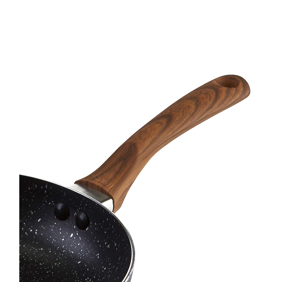 IMUSA USA 9.5" Black Stone Nonstick Fry Pan with Woodlook Handle and Speckled Nonstick Interior