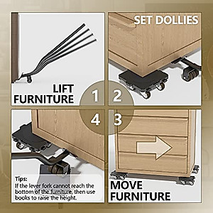 Furniture Movers with Wheels & Lifter Kit by ONEON, 1 1/4" Gentle Wheels Made of TPE, 500 LB Max Load Capacity, Furniture Dolly for Moving Heavy Furniture Tool Set (Spliceable Square)