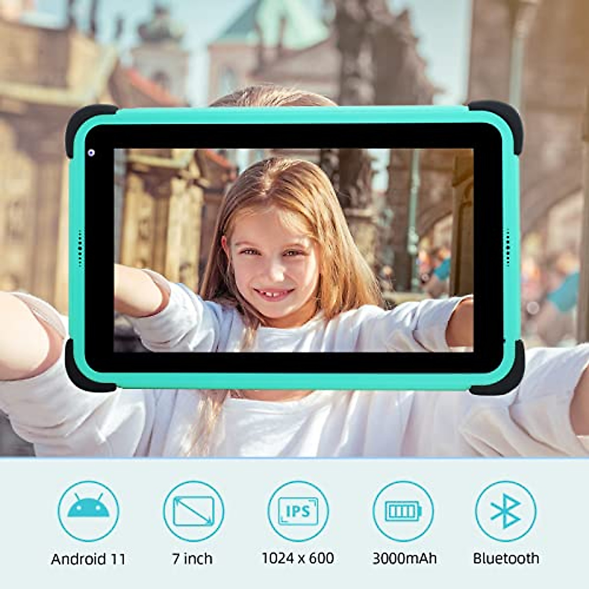 weelikeit Kids Tablet 7 inch Android 11, Learning Tablet for Children, 2GB + 32GB Toddler Tablets with YouTube, Netflix, WiFi 6, Bluetooth 5.0, Dual Camera, Shockproof Case, Stand, Stylus(Green)