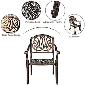OKIDA 2 Piece Patio Bistro Chairs Outdoor Dining Chairs Set Cast Aluminum Chairs for Home Patio Garden Deck, Antique Bronze Finish