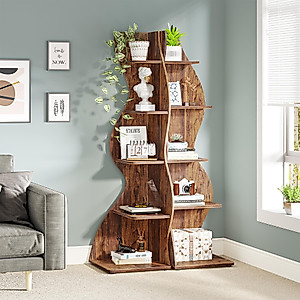 Tribesigns Corner Shelf, Rustic 5-Tier Wall Corner Bookshelf, Stylish Corner Small Bookcase Storage Rack Plant Stand with Unique Shape for Living Room, Home Office (1PC, Brown)