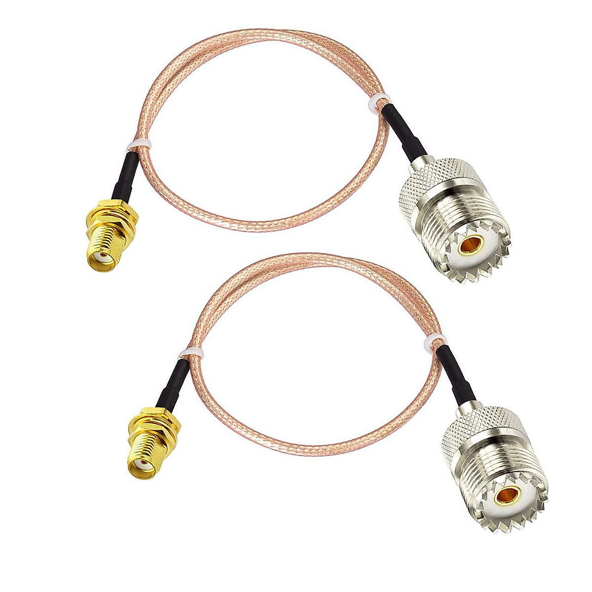 DHT Electronics Handheld Antenna Cable for Wouxun Baofeng Quasheng Linton - Adapter for UHF Base and Mobile Antennas - SMA Female to UHF SO-239 Female Connectors 6'' Pack of 2