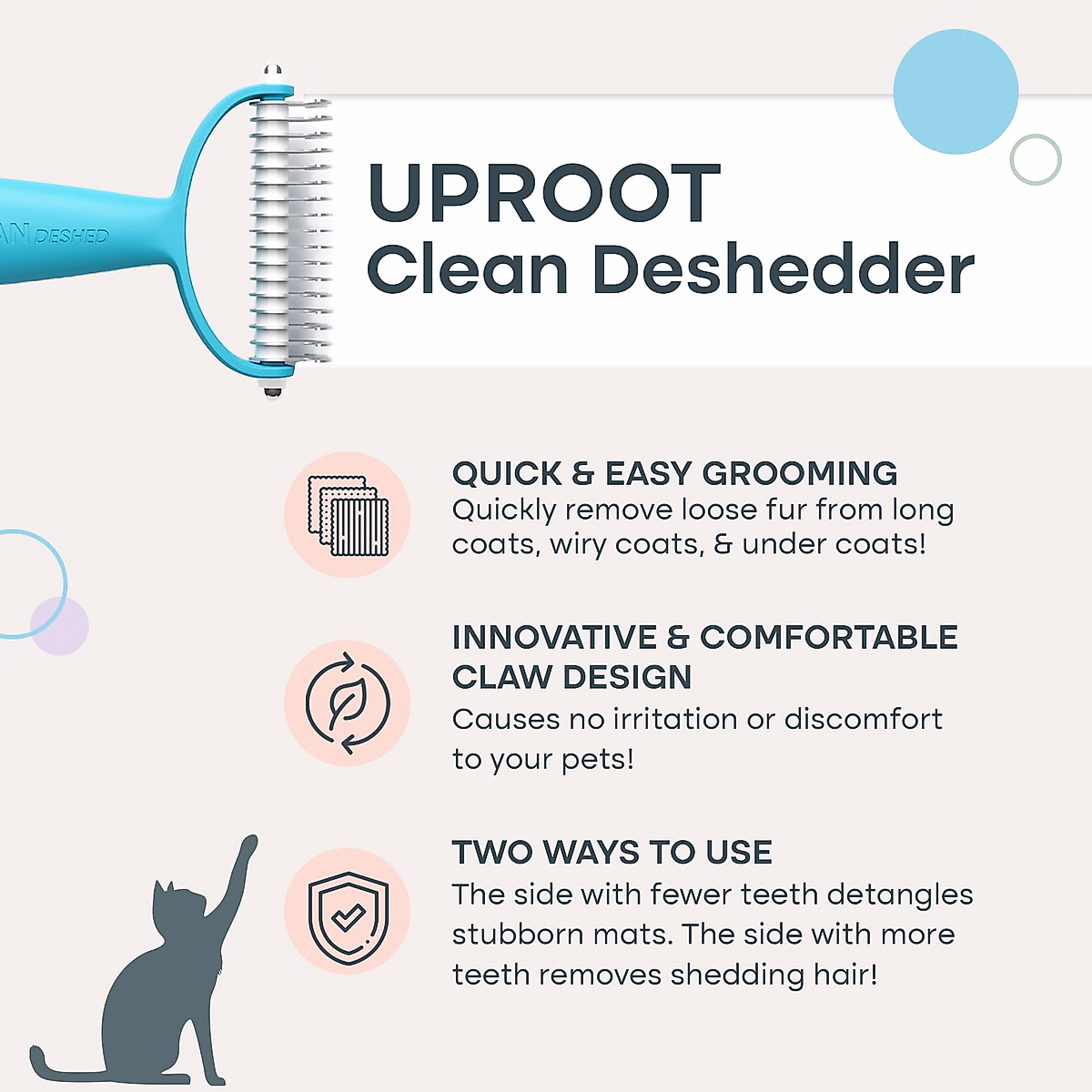 Uproot Clean Undercoat Rake for Dogs - Versatile Dematting Comb for Dogs, Cats & Bunnies - Dual-Sided 9 & 17 Blade Dog Deshedding Brush - Gentle & Effective Grooming Tool for All Coat Types