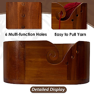 VPF Large Yarn Bowl,Knitting Yarn Bowl Portable, Wood Yarn Bowl Holder Swirl Design,Wool Yarn Storage Crochet Bowl Organizer for DIY Knitting Crocheting