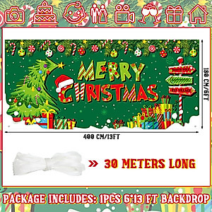 Ganeen Red Green Christmas Outdoor Garage Door Banner Cover 6x13ft Large Merry Christmas Backdrop Decoration Winter Holiday Background Sign for Xmas Garage Door Wall