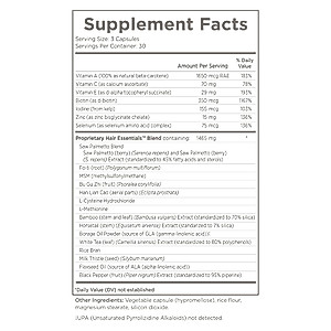 Natural Wellbeing Hair Essentials - Supports Healthy Hair with Saw Palmetto (for DHT), Biotin, Bamboo Silica - Natural Supplement for Women and Men. 90 Veg Caps (1-Month Supply)