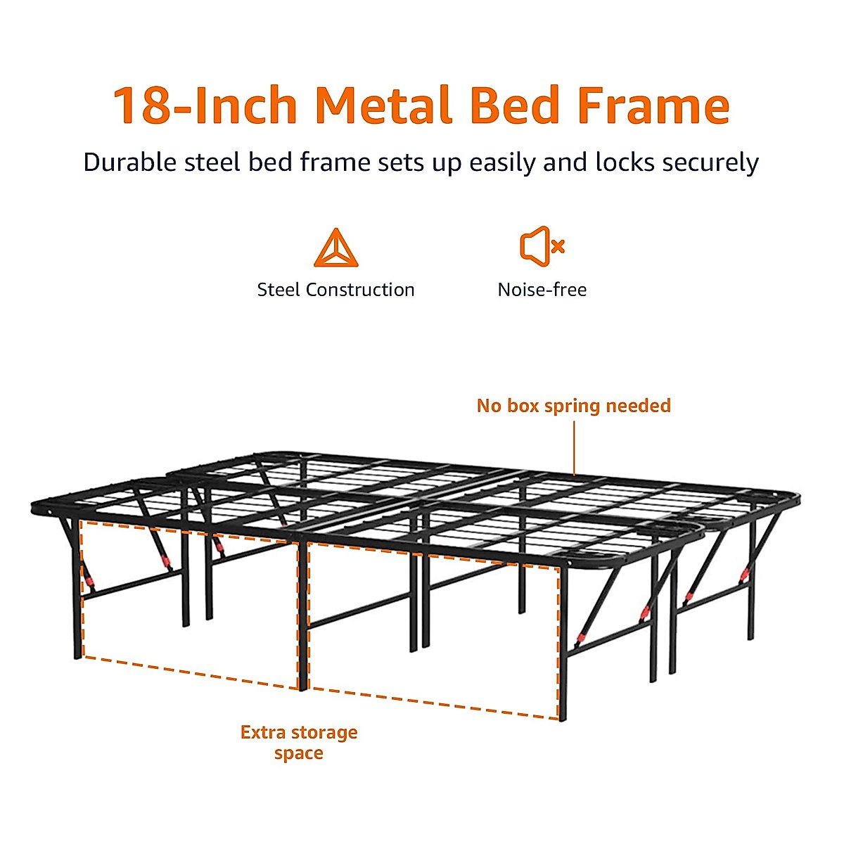 Amazon Basics Foldable Metal Platform Bed Frame with Tool Free Setup, Sturdy Steel Frame, No Box Spring Needed, Full, Black, 75 x 54 x 18 inches (LxWxH)