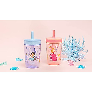 Zak Designs Disney Princess Kelso Toddler Cups For Travel or Home, 15oz 2-Pack Durable Plastic Sippy Cups, Leak-Proof For Kids (Ariel, Aurora, Belle, Cinderella, Jasmine, Mulan, Rapunzel, Tiana)