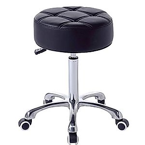 FRNIAMC Rolling Salon Stool- with Wider Comfy Round Seat- Height Adjustable Swivel Heavy-Duty Chair with Wheels for Medical Salon Esthetician Artist Studio and Home Office Use(Black)