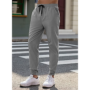 JMIERR Mens Casual Joggers Pants - Cotton Drawstring Chino Cargo Pants Hiking Outdoor Twill Track Jogging Sweatpants Pants with Pockets for Men, US 40(2XL), C Light Grey