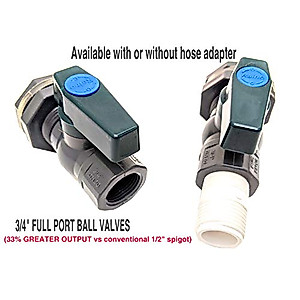 Van Enterprises Rain Barrel Spigot Kit - 3/4" PVC Full Port Ball Valve with Bulkhead Fitting +Hose Adapter