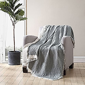 Brielle Home Denver Reversible Cotton Gauze Throw Blanket, Fern/Ecru, 50x60