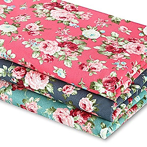 3 Pieces 3 Yards 62 Inch Wide Vintage Floral Cotton Fabric Rose Pattern Flowers Print Quilting Fabric Bundle for Valentine's Day Quilting Sewing Crafting DIY Making