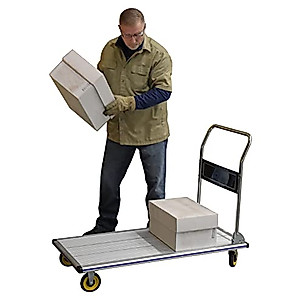 Vestil AFT-48-NM Aluminum Folding Platform Truck with Single Handle and 5" Non-Marking Polyurethane Casters, 600 lbs Capacity, 48" Length x 24" Width x 8-3/8" Height