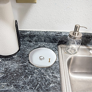 VINCOMIC Initials Ring Dish Jewery Tray with Personalized I-Monogrammed Gifts Wedding Engagement for Women Friends sister,Ceramic White