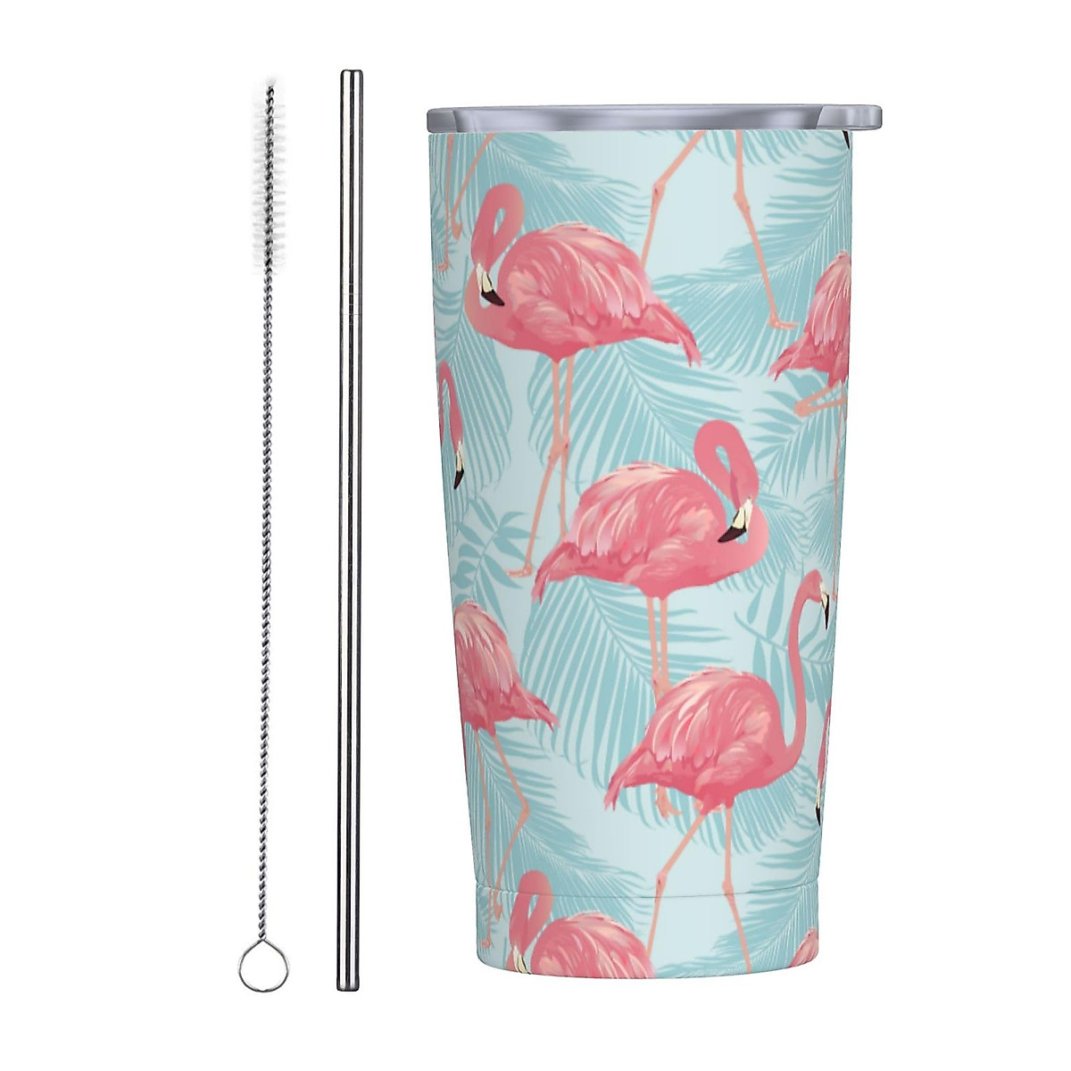 Flamingo 20oz Insulated Stainless Steel Tumbler With Lids And Straws Stainless Steel Double Wall Vacuum Insulated Travel Coffee Mug Leak-Proof Lid & Flip Lid For Hot And Cold Drinks
