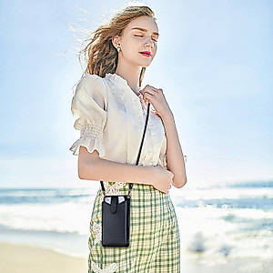 RONSIN Small Crossbody Cell Phone Purse Wallet for Women, Mini Shoulder Bag with RFID Credit Card Slots, 01-Black Litchi