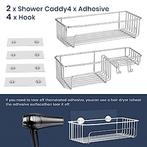 COSYLAND 2-Pack SUS304 Stainless Stee1 Adhesive Shower Caddy Hanging Basket Shelf, Rustproof Bathroom Shower Racks Bathroom Organizer in Shower (Chrome)