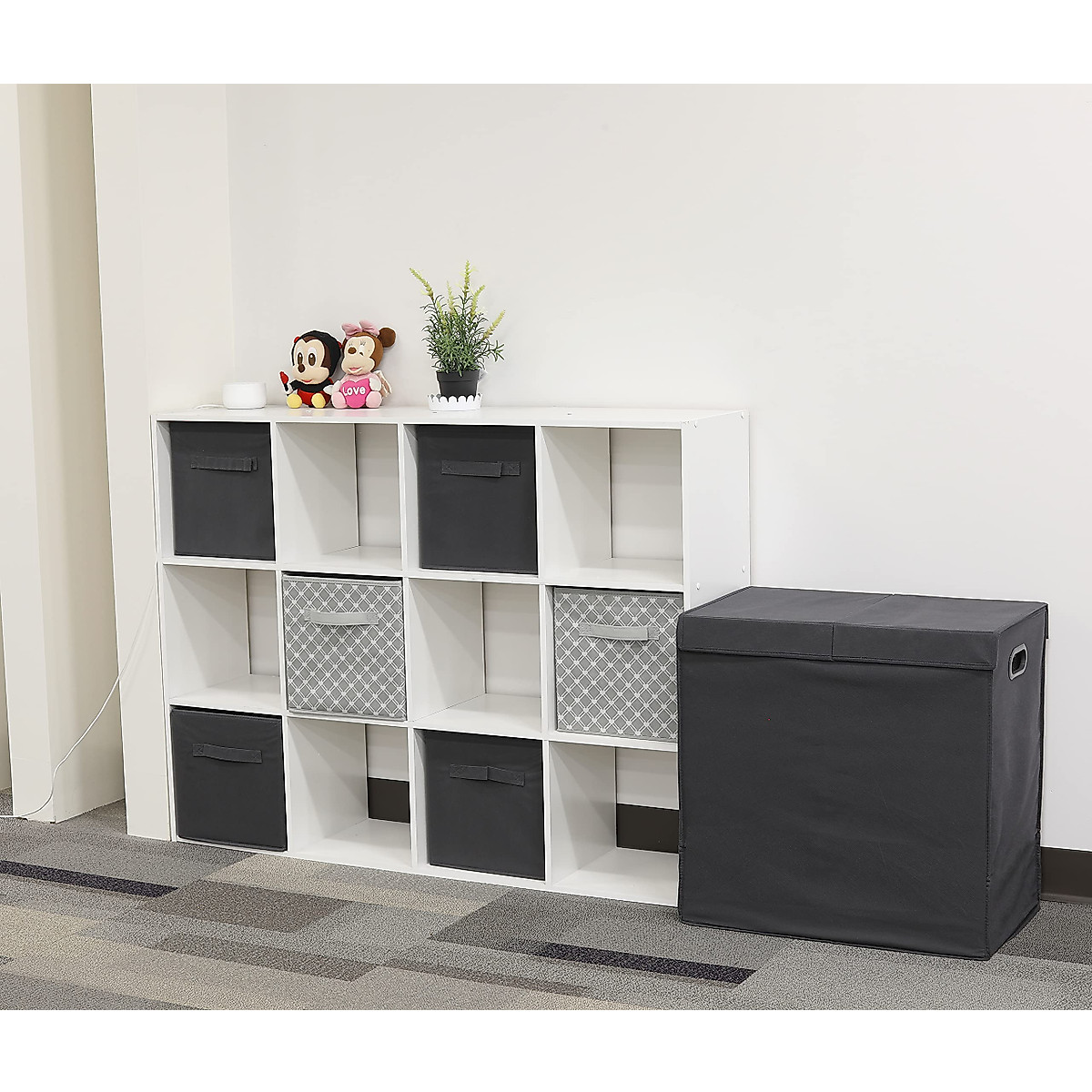 Simple Houseware Double Laundry Hamper with Lid and Removable Laundry Bags, Dark Grey