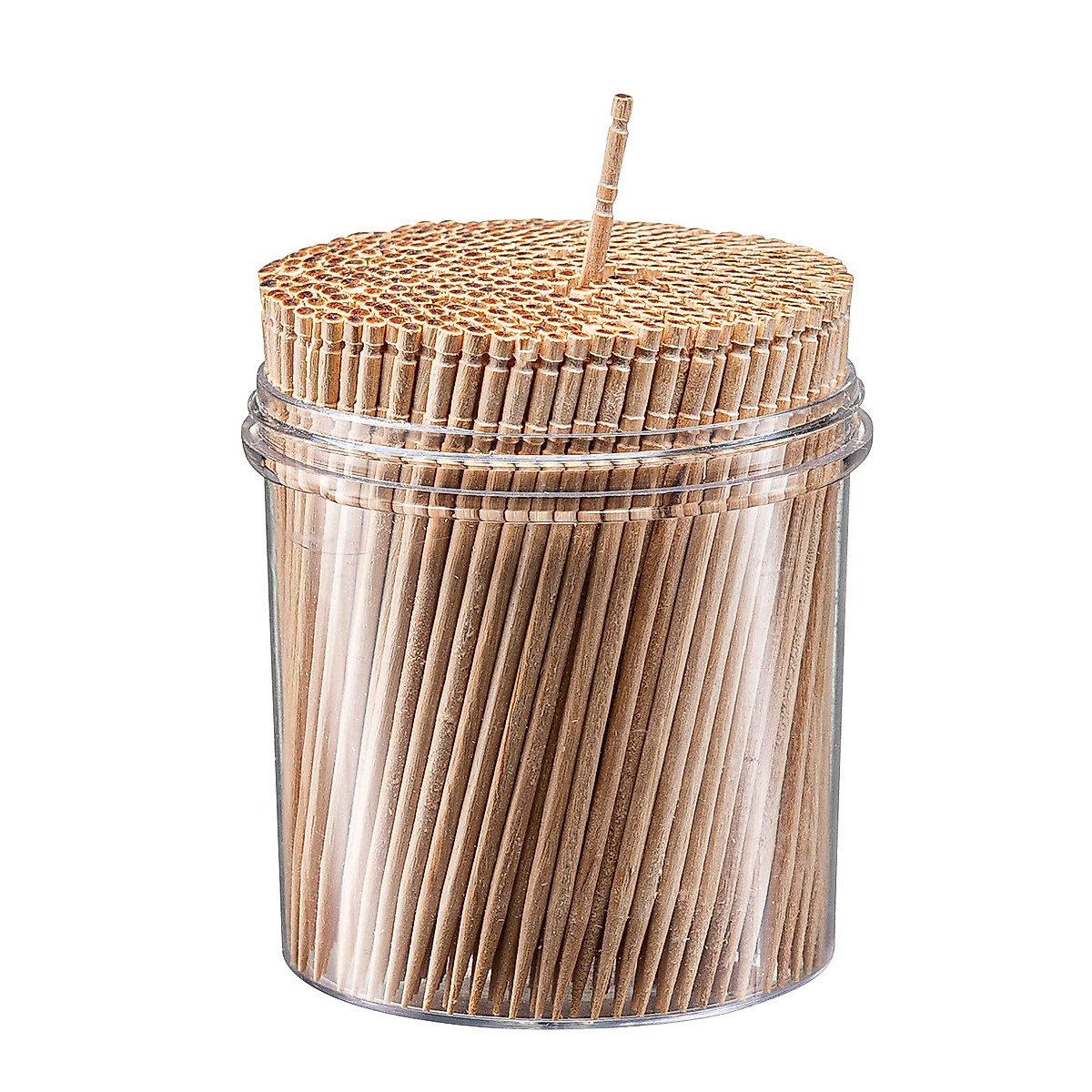 Prestee 2000ct Wooden Toothpicks + Reusable Toothpick Holder Container, Light Wood Toothpicks - Sturdy Smooth Finish Bamboo Tooth Picks for Teeth, Party Cocktail Picks, Toothpicks Wood for Appetizers