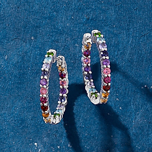 Ross-Simons Gemstone Hoop Earrings in Sterling Silver