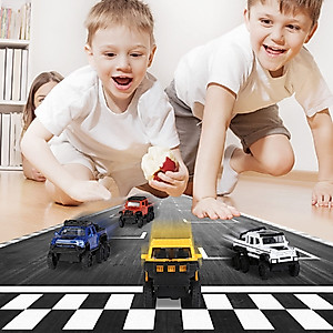 KIDAMI Diecast Toy Trucks 4 Pack Pull Back Toy Cars Openable Doors Off-Road Car Toys Birthday Gift for Boys and Toddlers (Original)