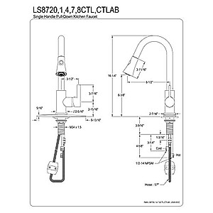 Kingston Brass LS8720CTL Continental Single-Handle Pull-Down Kitchen Faucet, Matte Black