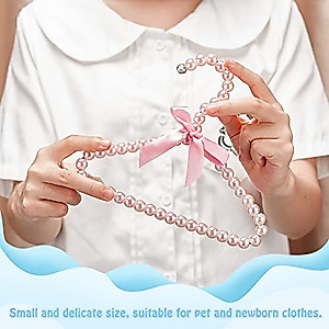 AHANDMAKER 5 Pack Pearl Beads Metal Elegant Clothes Hangers, Small Pet Hanger Plastic Pearl Beaded Clothes Hangers, for Pet Cats and Dogs, Puppet Clothes (Pink)