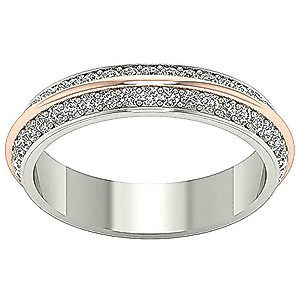 1 1/5 Ct Round Shape White Cubic Zirconia Two Tone Wedding Engagement Anniversary Womens Band Ring In 14K White Gold Plated 925 Sterling Silver (1.20 Cttw) Ring Size - 7