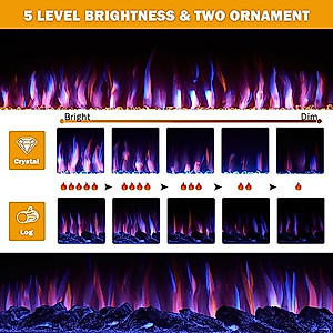 BETELNUT 50" Electric Fireplace Wall Mounted and Recessed w/144 Combination Colors & 5 Brightness,750/1500W Fireplace Heater w/Timer,Low Noise,Remote Control & Touch Screen,Log Set & Crystal Option