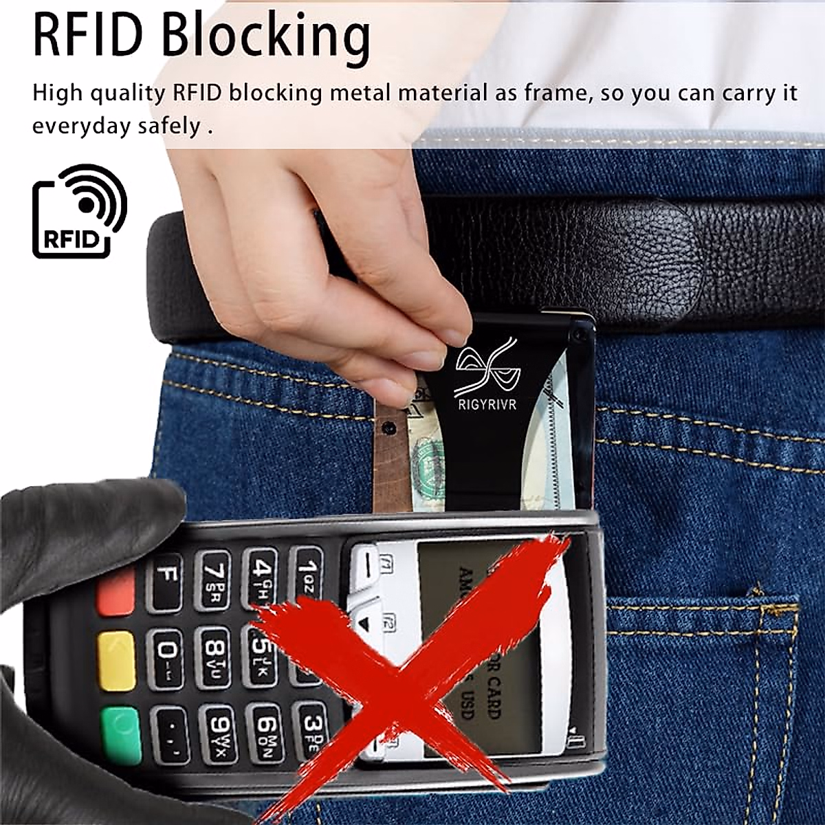 RIGYRIVR Minimalist Slim Wallet for Men - RFID Blocking Credit Card Holder, Wood Wallet With Money Clip, Holds 15 Cards and Cash, Gifts for Men,Unique Pattern,Black