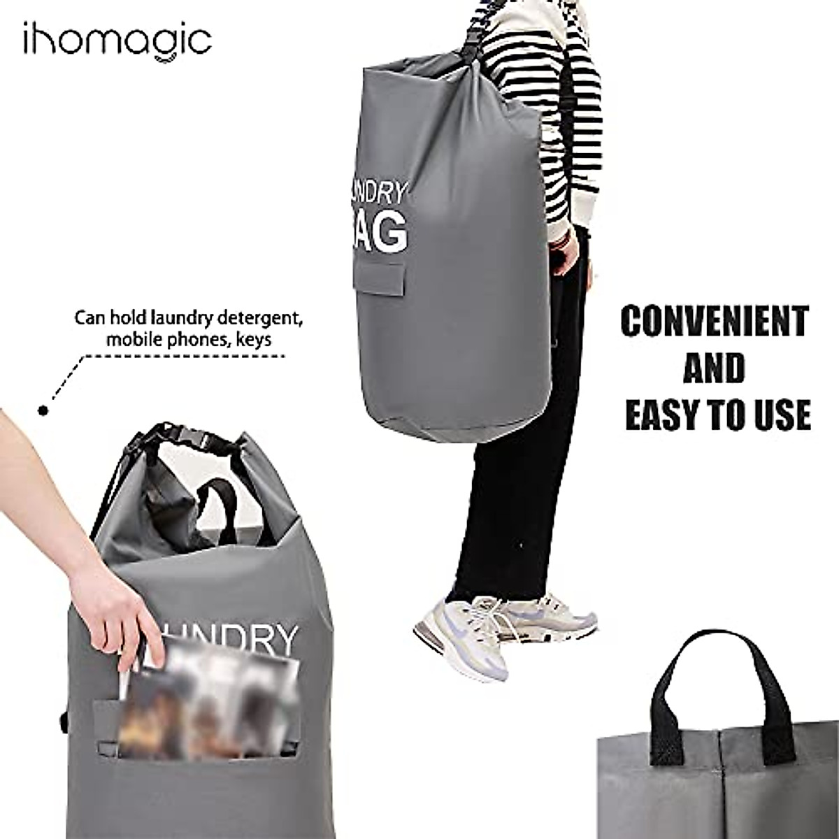 IHOMAGIC Laundry Baskets, Large Collapsible Clothes Basket,Door Laundry Hamper Bag Hanging,Tall Hamper Bag for Storage Bin,Home Organizer,Nursery Storage,Clothes Hamper Dark Grey