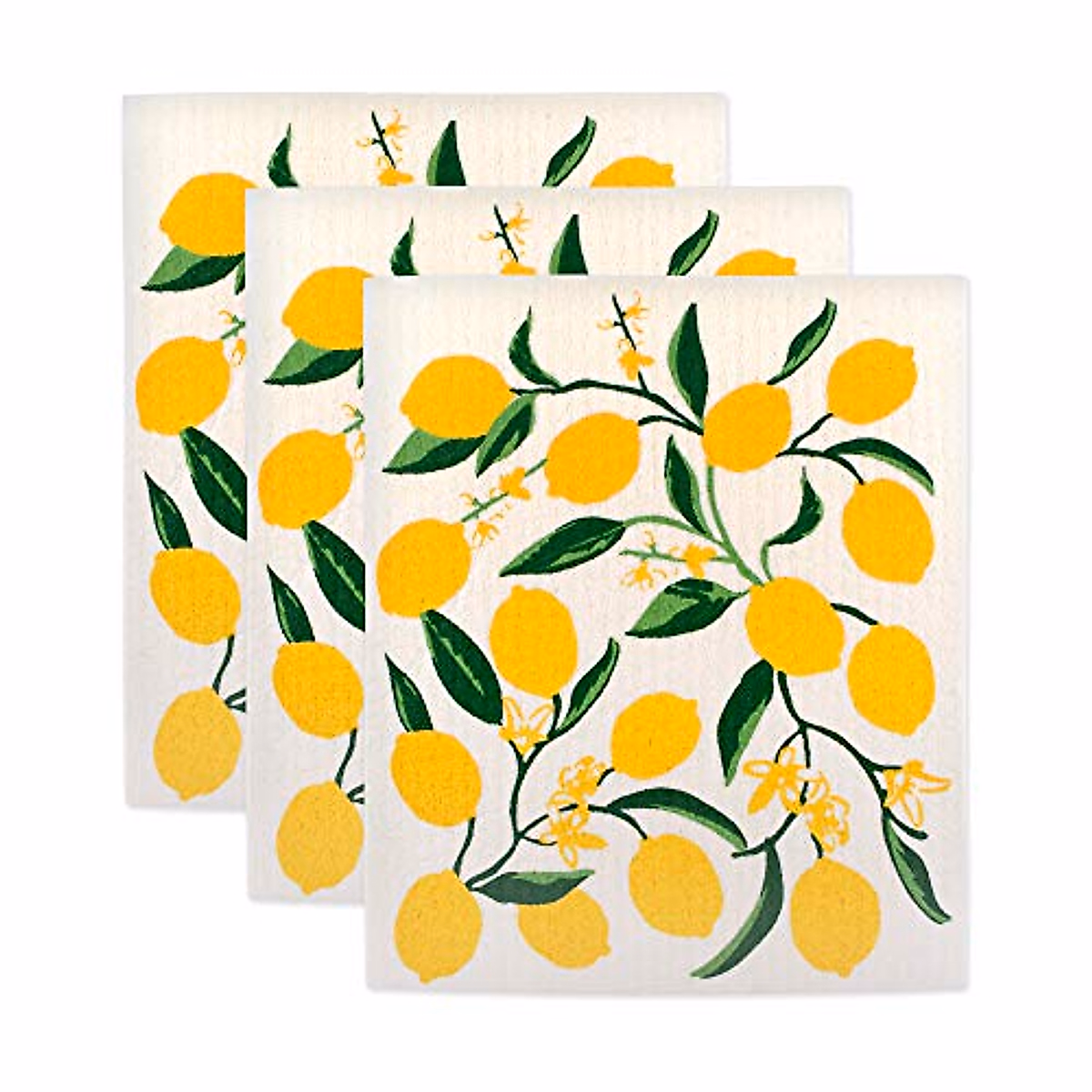 DII Swedish Dishcloths for Kitchen & Cleaning, Reusable, Machine Washable & Dishwasher Safe, Biodegradable, 7.75 x 6.75, Lemons, 3 Piece