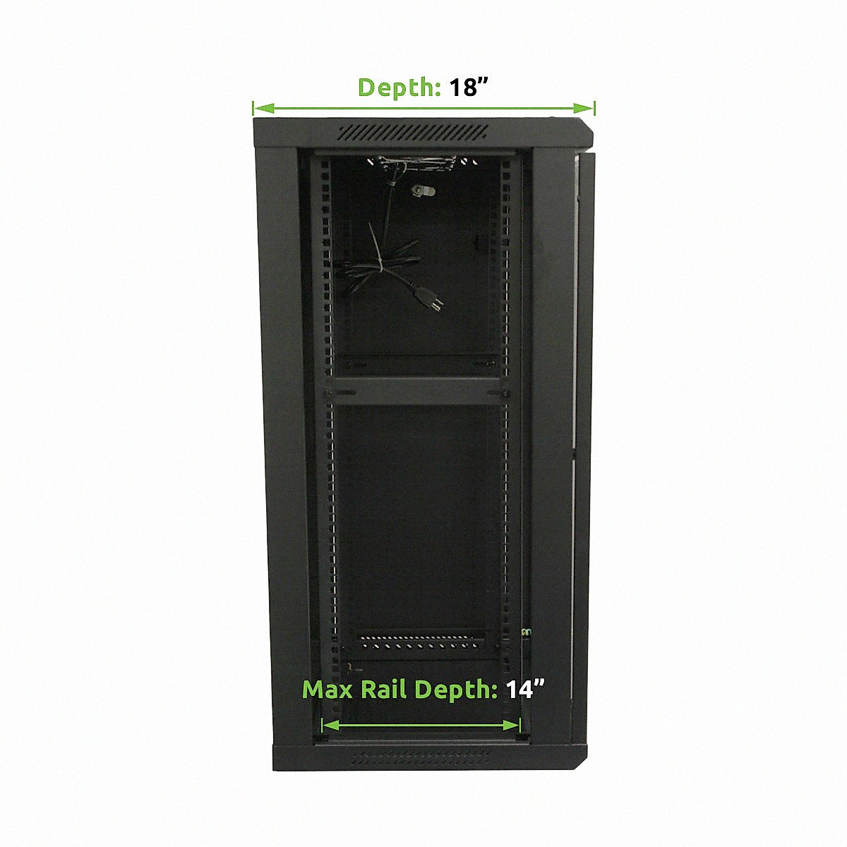 NavePoint 18U Deluxe IT Wallmount Cabinet Enclosure 19-Inch Server Network Rack with Locking Glass Door 16-Inches Deep Black with Shelves