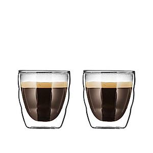 BODUM PILATUS Glass Set (Double-Walled, Isolated, Dishwasher Safe, 0.08 L, 3 oz) - Pack of 2, Transparent