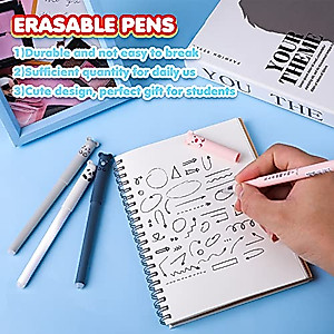 TIESOME 8 Pack Erasable Pens, Cute Cartoon Animal Rollerball Pens Erasable 0.5 mm Black Ink Gel Pens Friction Pens for Kids Students School Study Supplies Office Gift (8 Pens black ink)
