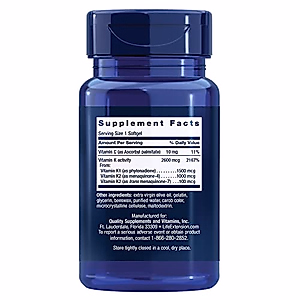 Life Extension Super K – Vitamin K1 and Two Forms of K2 for Bone, Heart, and Arterial Health - Gluten-Free, Once Daily, Non-GMO - 90 Count (Pack of 1)