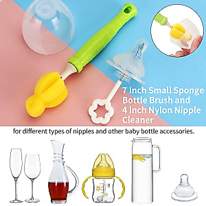 Xpovouetpa 7 Pcs Baby Bottle Brush Cleaner Set,Slicone Bottle Brush Sponge Bottle Scrubber Straw Cleaning Brush for Baby Bottles, Water Bottles, Straws, Tumblers, Wine Decanters,Flask and More(Green)