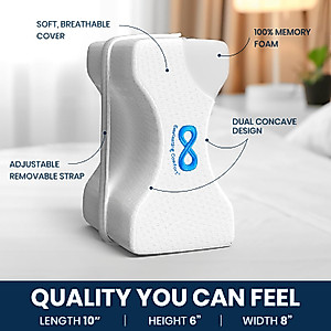 Everlasting Comfort Knee Pillow for Side Sleepers - Contour Knee Wedge Pillow for Between Legs Aligns Spine & Relieves Pressure - Leg Pillow for Sleeping w/ Strap for Back Pain, Hip Pain, Knee Pain